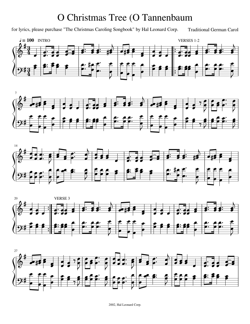 O Christmas Tree O Tannenbaum Sheet Music for Piano (SATB) Easy ...