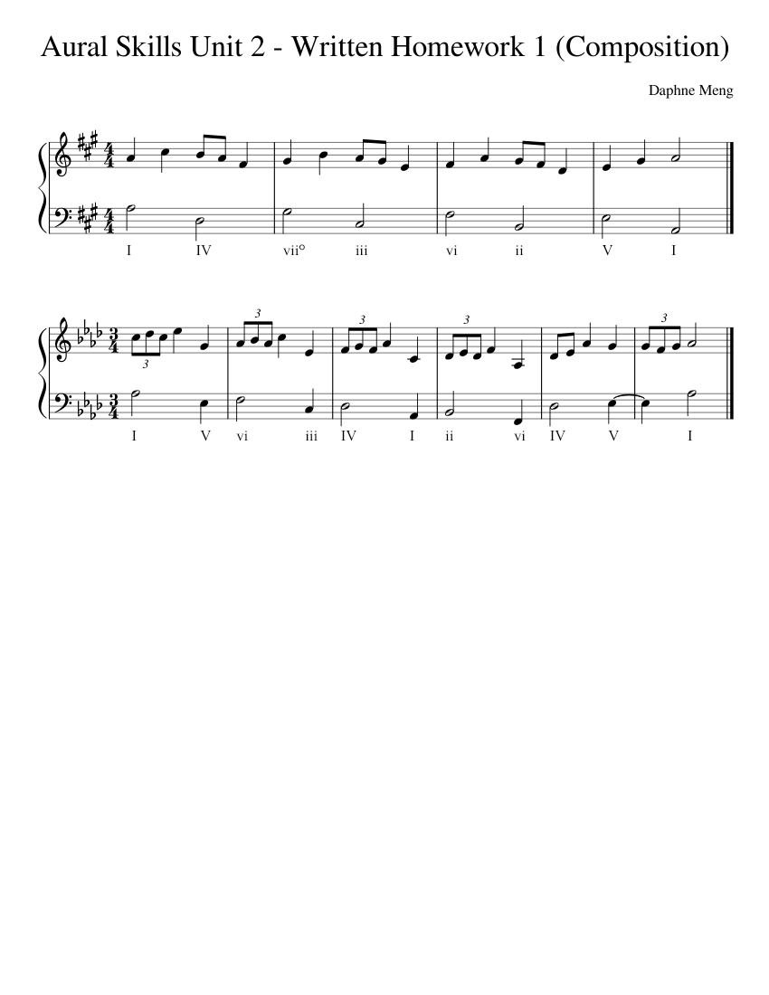 Aural Skills Unit 2 - Written Homework 1 Composition Sheet music for ...