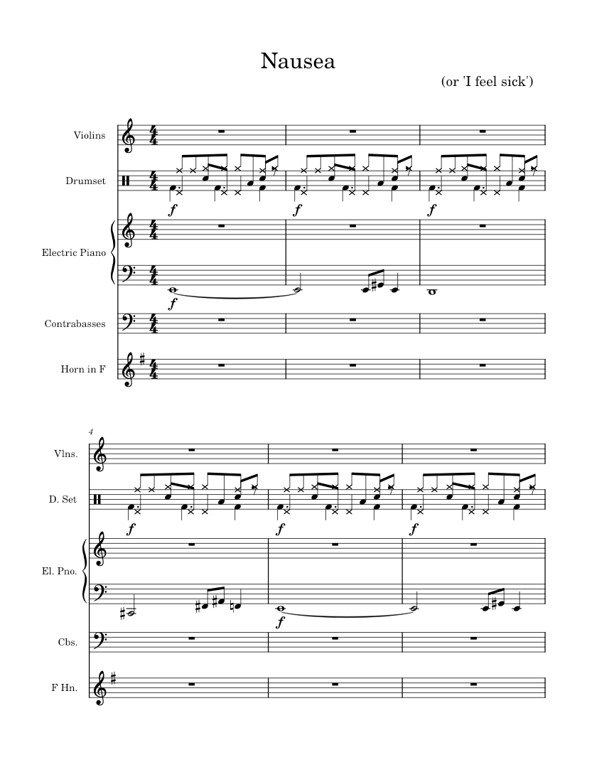 Nausea Sheet music for Piano, French horn, Drum group, Strings group ...
