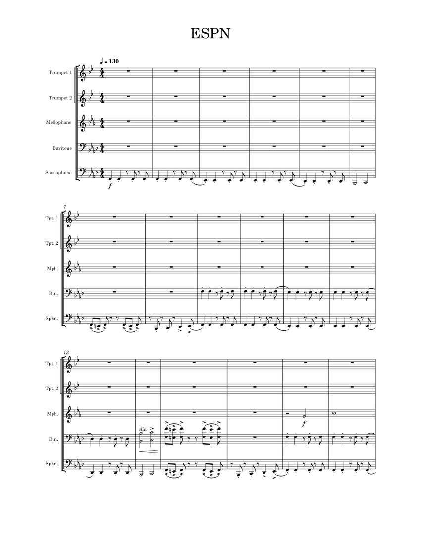 Espn Sheet Music for Trumpet in b-flat, French horn, Baritone horn ...