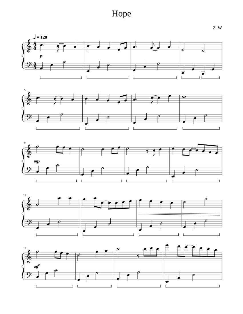 Hope Sheet Music for Piano (Solo) easy | MuseScore.com