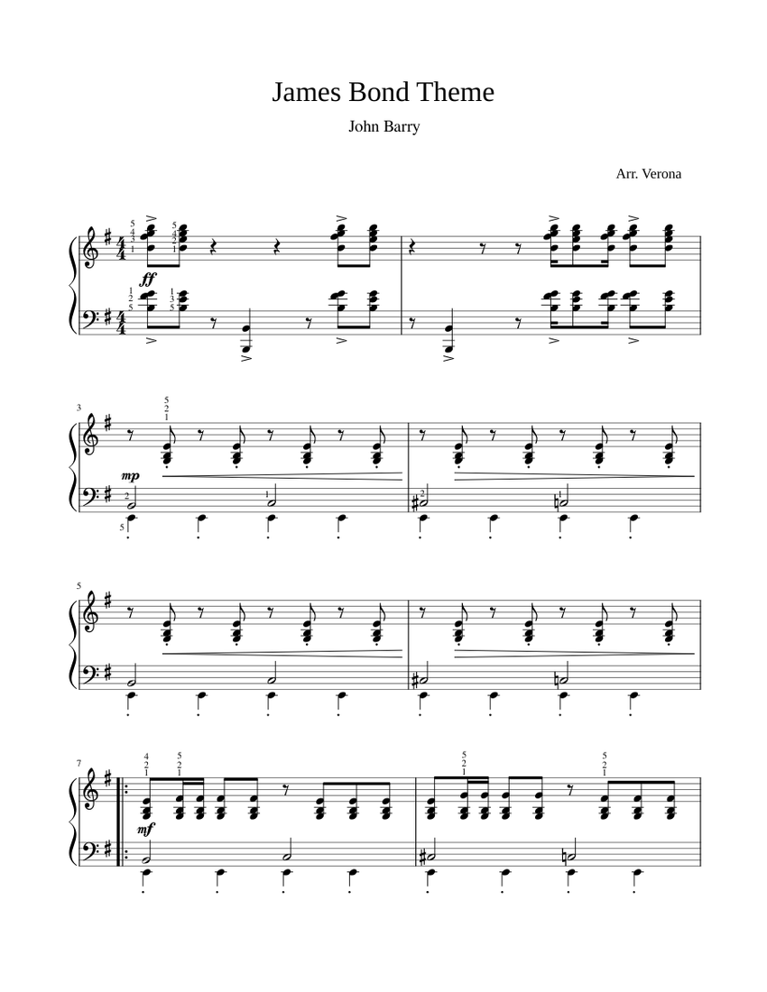 James Bond Theme Sheet Music for Piano (Solo) | MuseScore.com