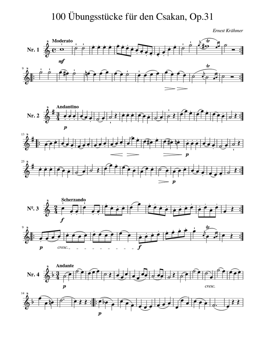 100 Übungsstücke für den Csakan, Op. 31 (Recorder) Sheet Music for ...