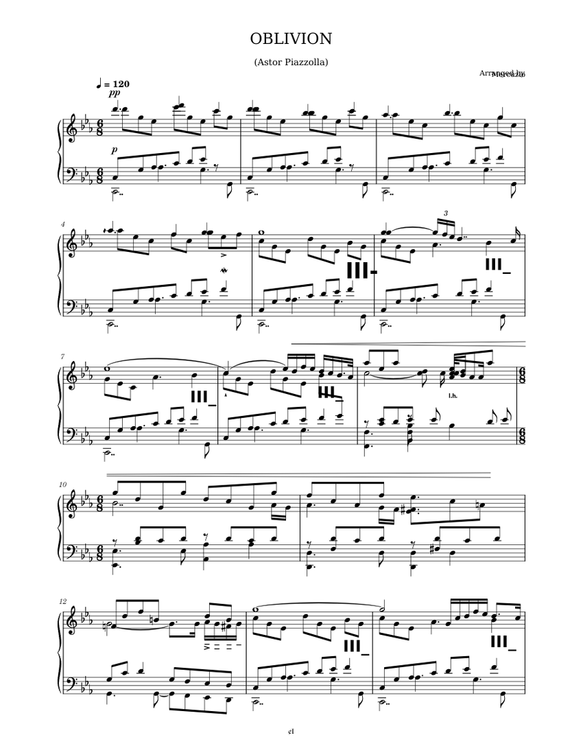 Oblivion – Astor Piazzolla Sheet music for Piano (Solo) | Musescore.com