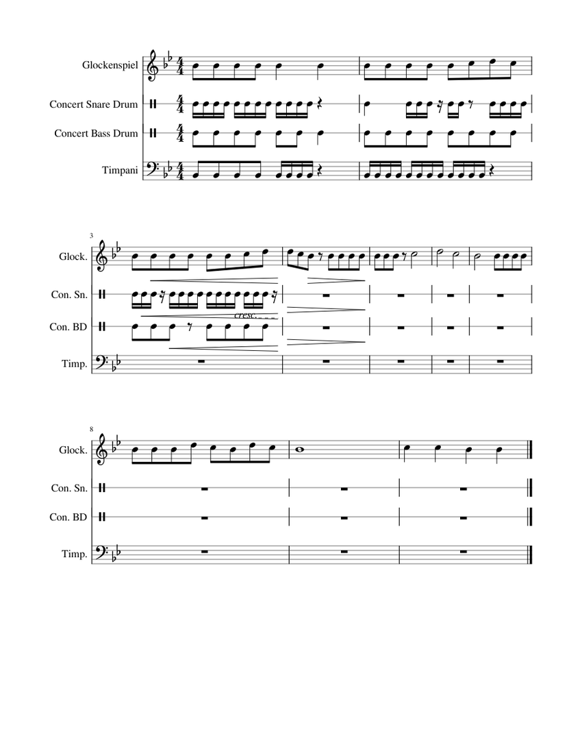 Song Sheet music for Timpani, Glockenspiel, Snare drum, Bass drum ...