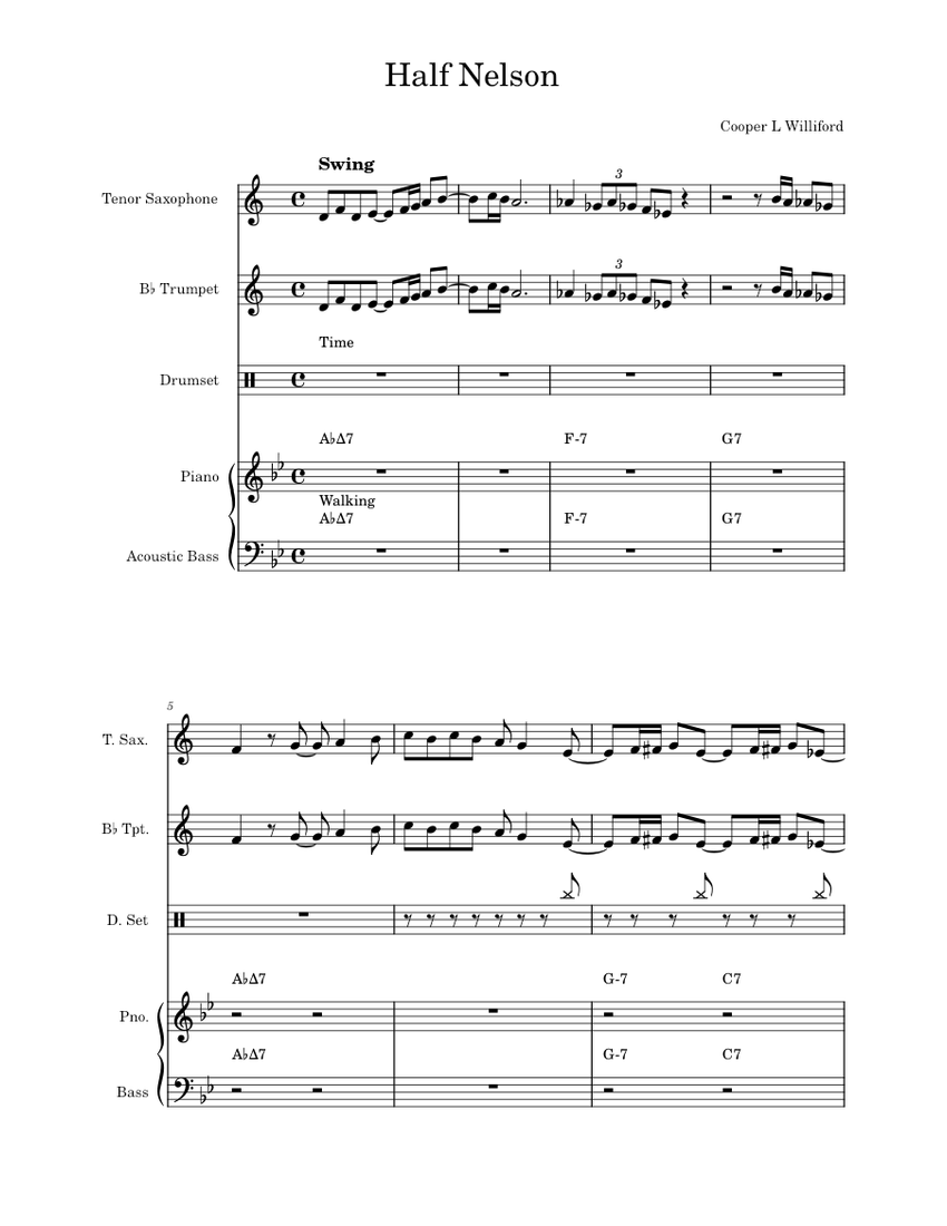 Half Nelson – Miles Davis Half Nelson Sheet music for Piano, Saxophone tenor, Trumpet in b-flat ...