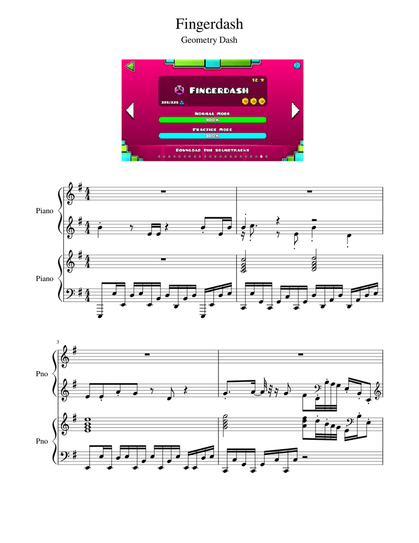 Fingerdash - Geometry Dash 2.1 Sheet Music for Piano (Piano Duo ...