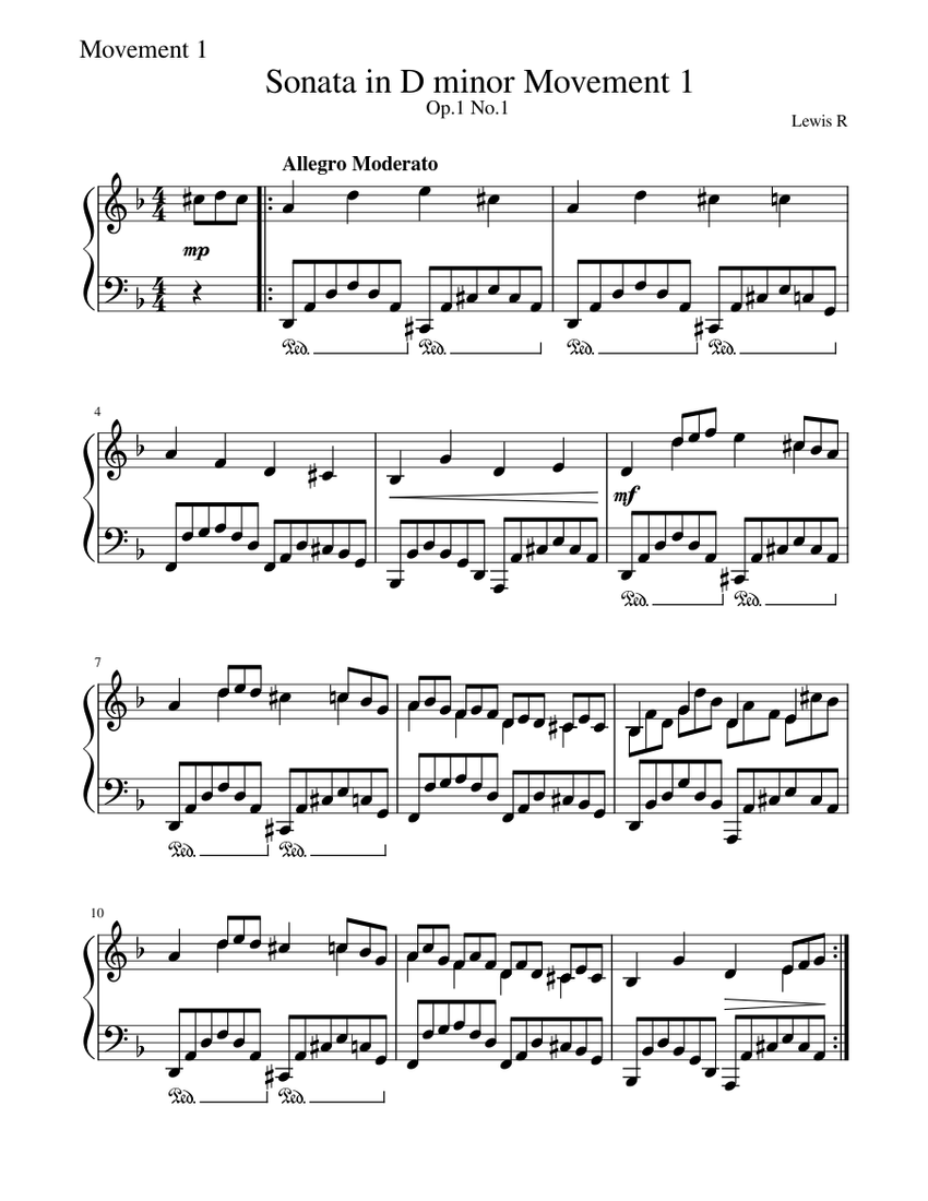 Piano piece in D minor Sheet music for Piano (Solo) | Musescore.com