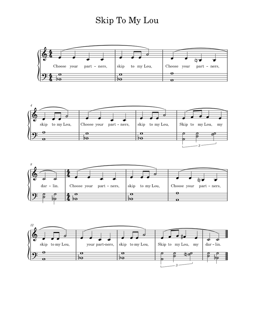 Skip To My Lou Sheet Music for Piano (Solo) Easy | MuseScore.com