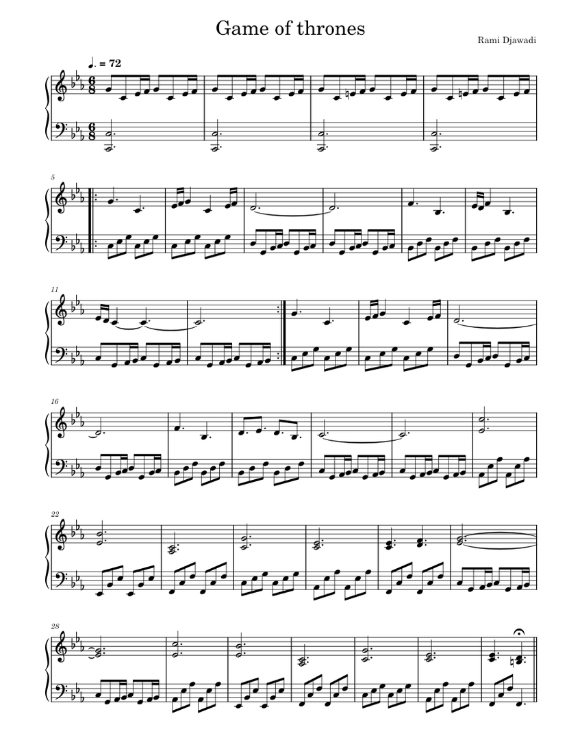 Game Of Thrones Theme – Ramin Djawadi Sheet music for Piano (Solo ...