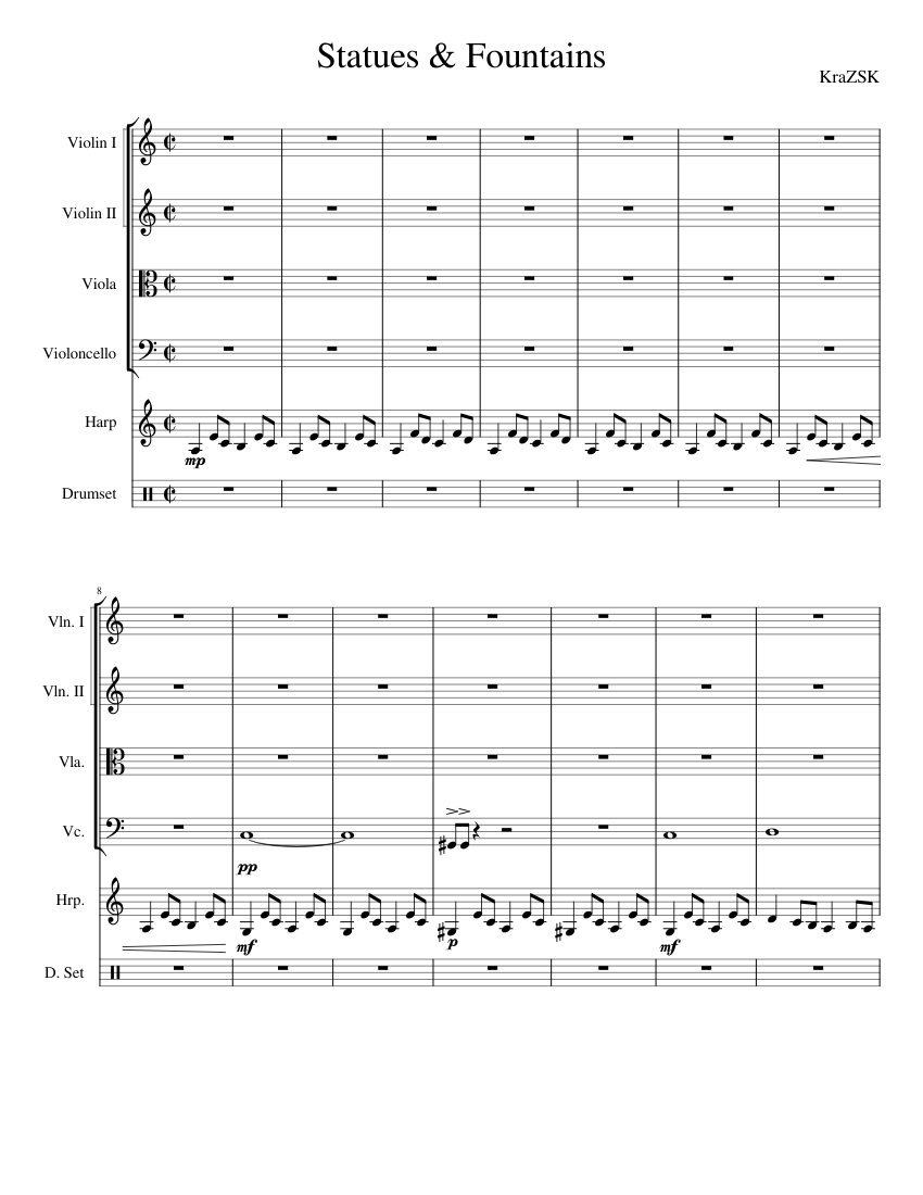 Statues & Fountains Sheet music for Violin, Viola, Cello, Drum group ...