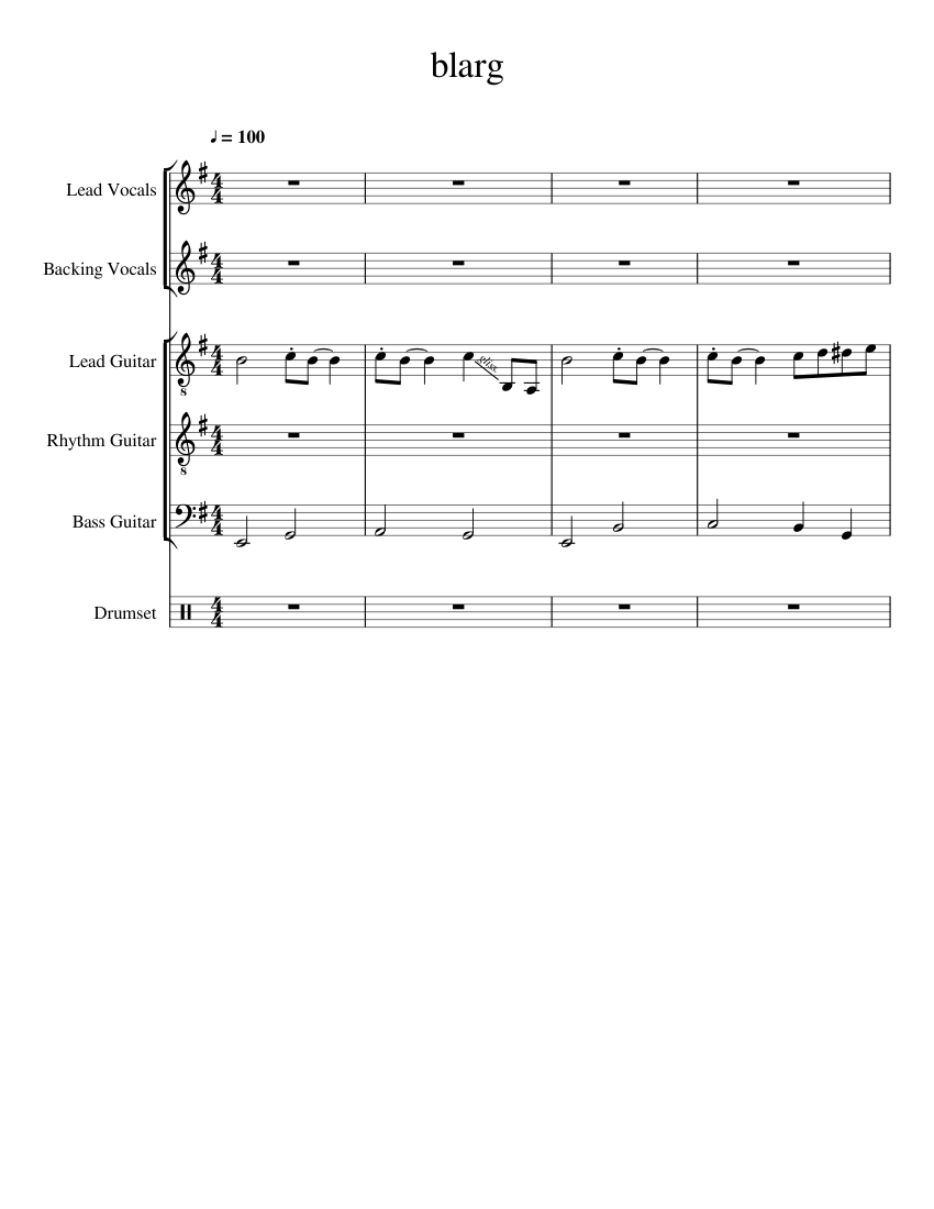 Blarg for skrah Sheet music for Vocals, Guitar, Bass guitar, Drum group ...