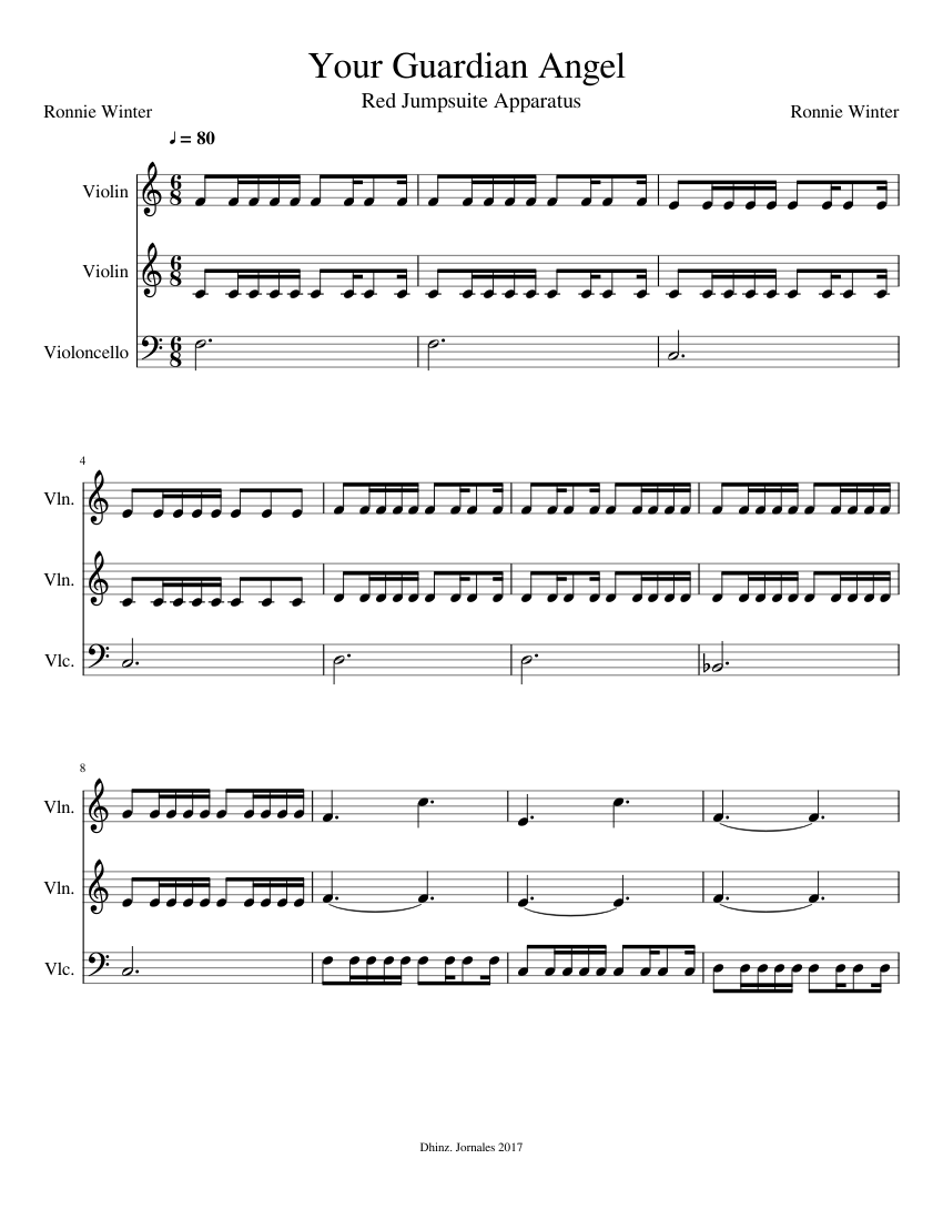 Your Guardian Angel Sheet Music for Violin, Cello (Mixed Trio ...