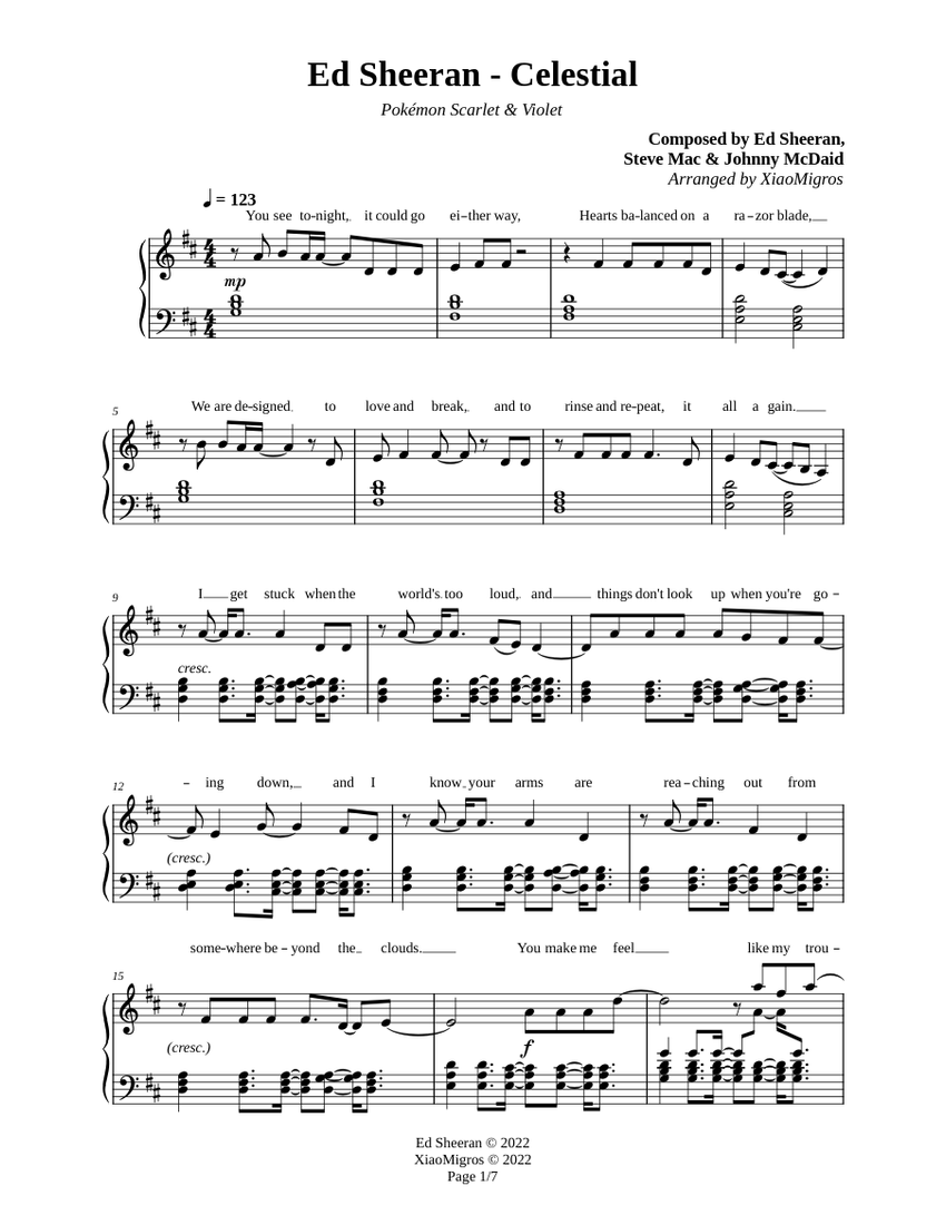 Ed Sheeran - Celestial - Pokémon Scarlet & Violet Sheet music for Piano (Solo) | Musescore.com