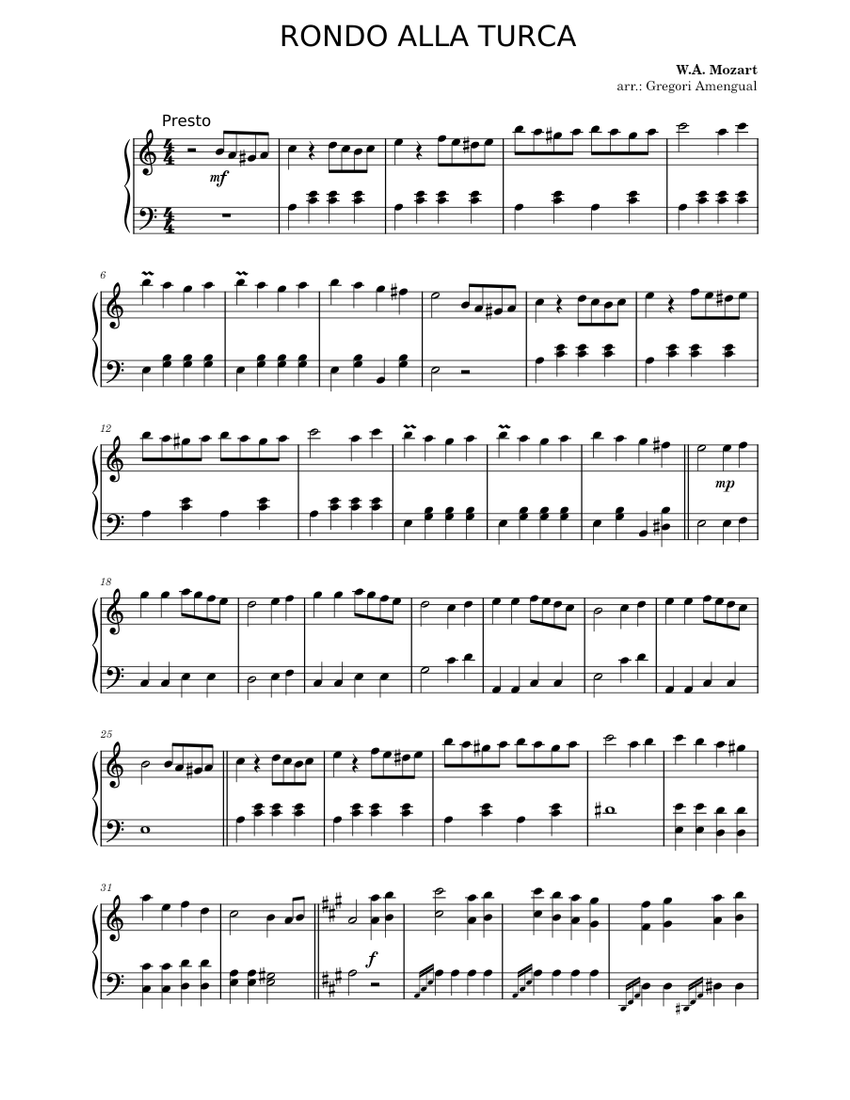 Rondo alla Turca v2 Sheet music for Piano (Solo) | Musescore.com