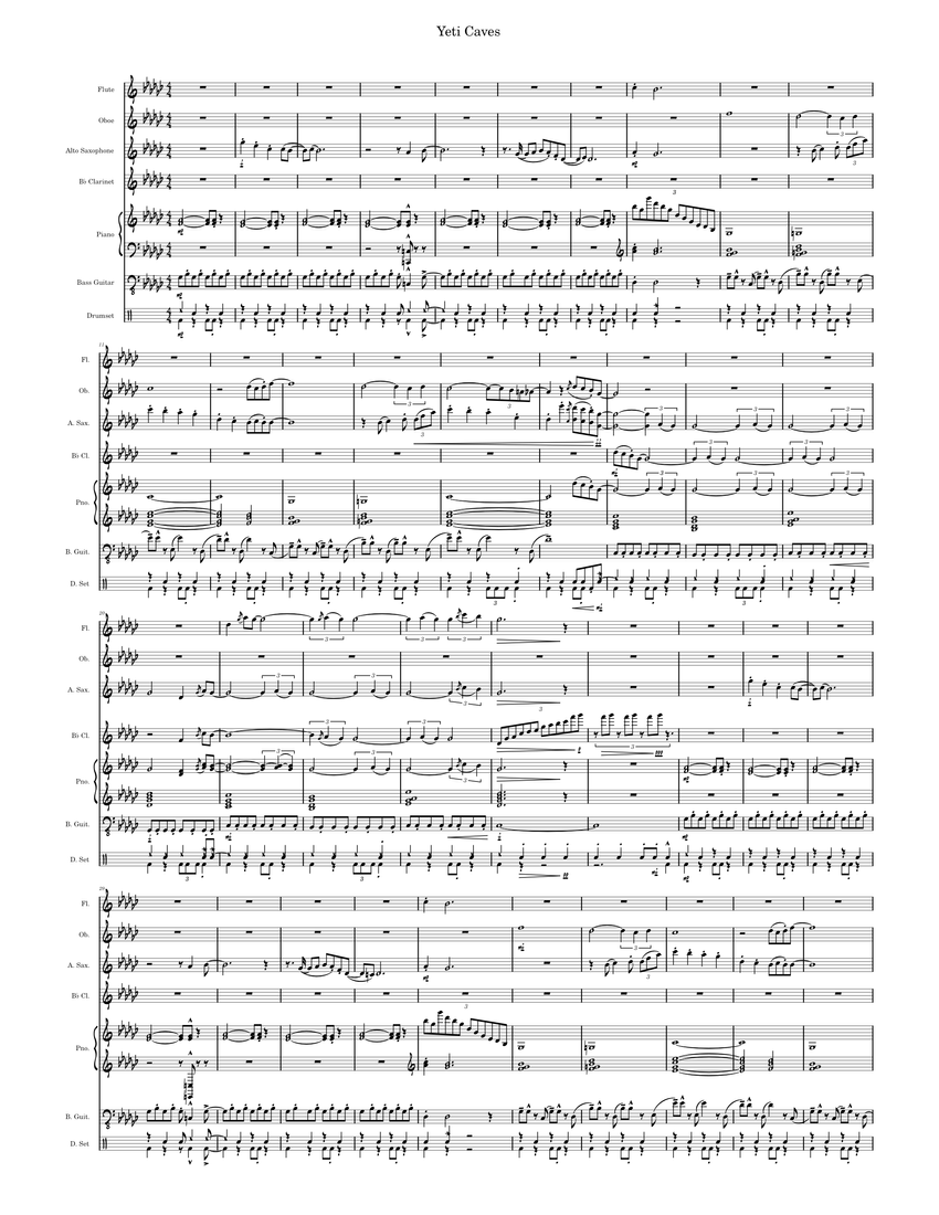 Yeti Caves Sheet music for Piano, Flute, Oboe, Clarinet in b-flat & more instruments (Jazz Band ...