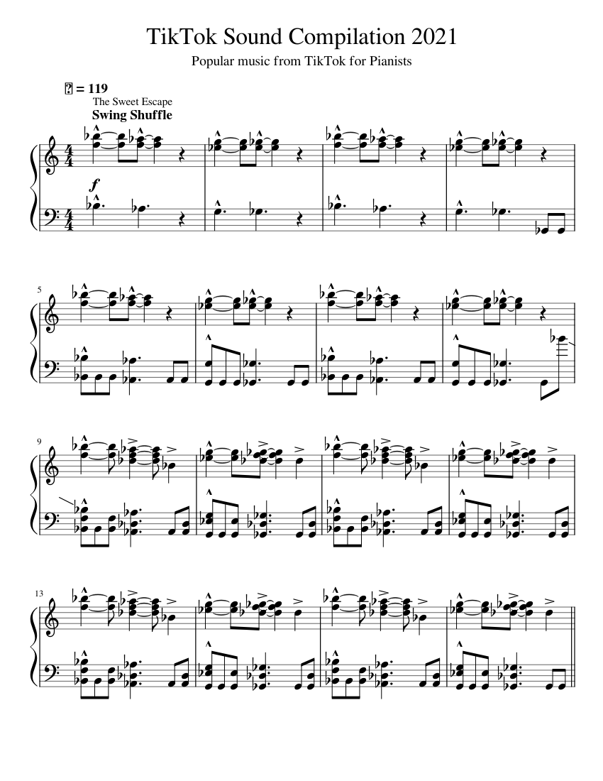 TikTok Popular Sound Compilation 2021 Sheet Music for Piano (Solo ...