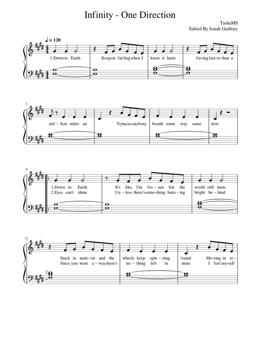 Infinity – One Direction Sheet music for Piano (Solo) Easy | Musescore.com
