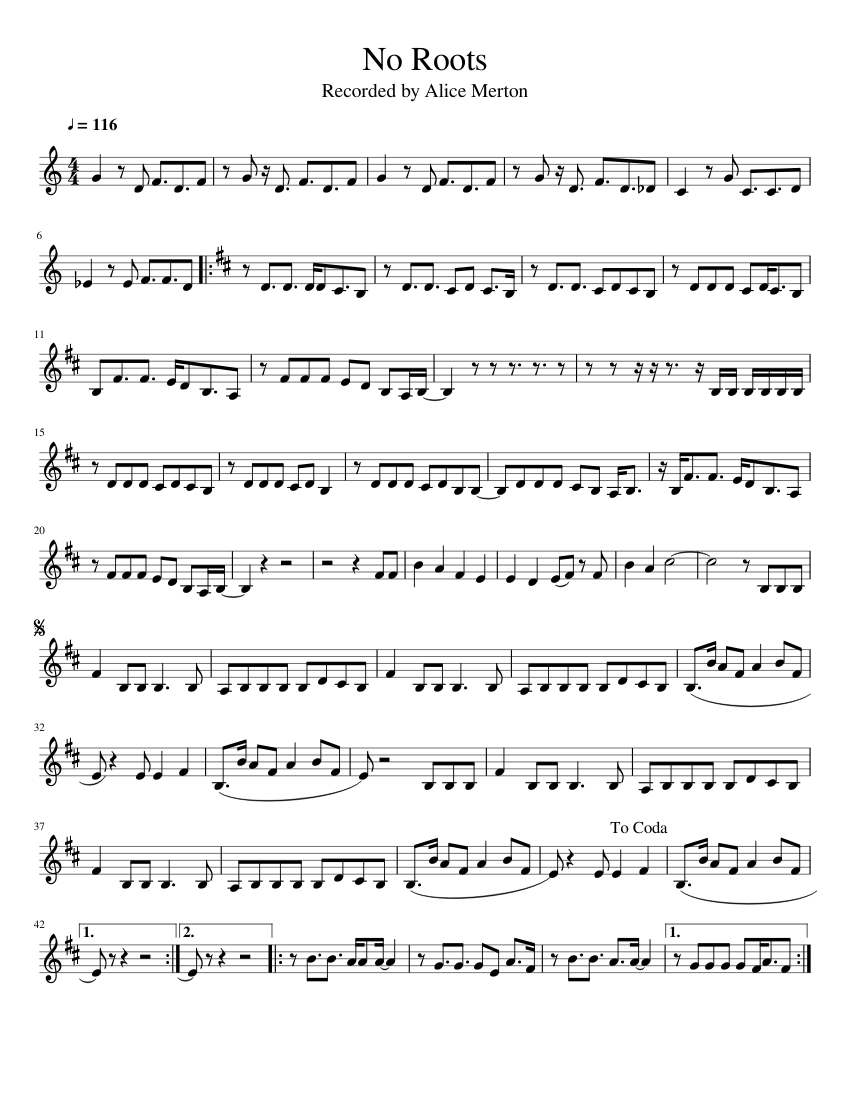 No Roots Sheet music for Trumpet other (Solo) | Musescore.com