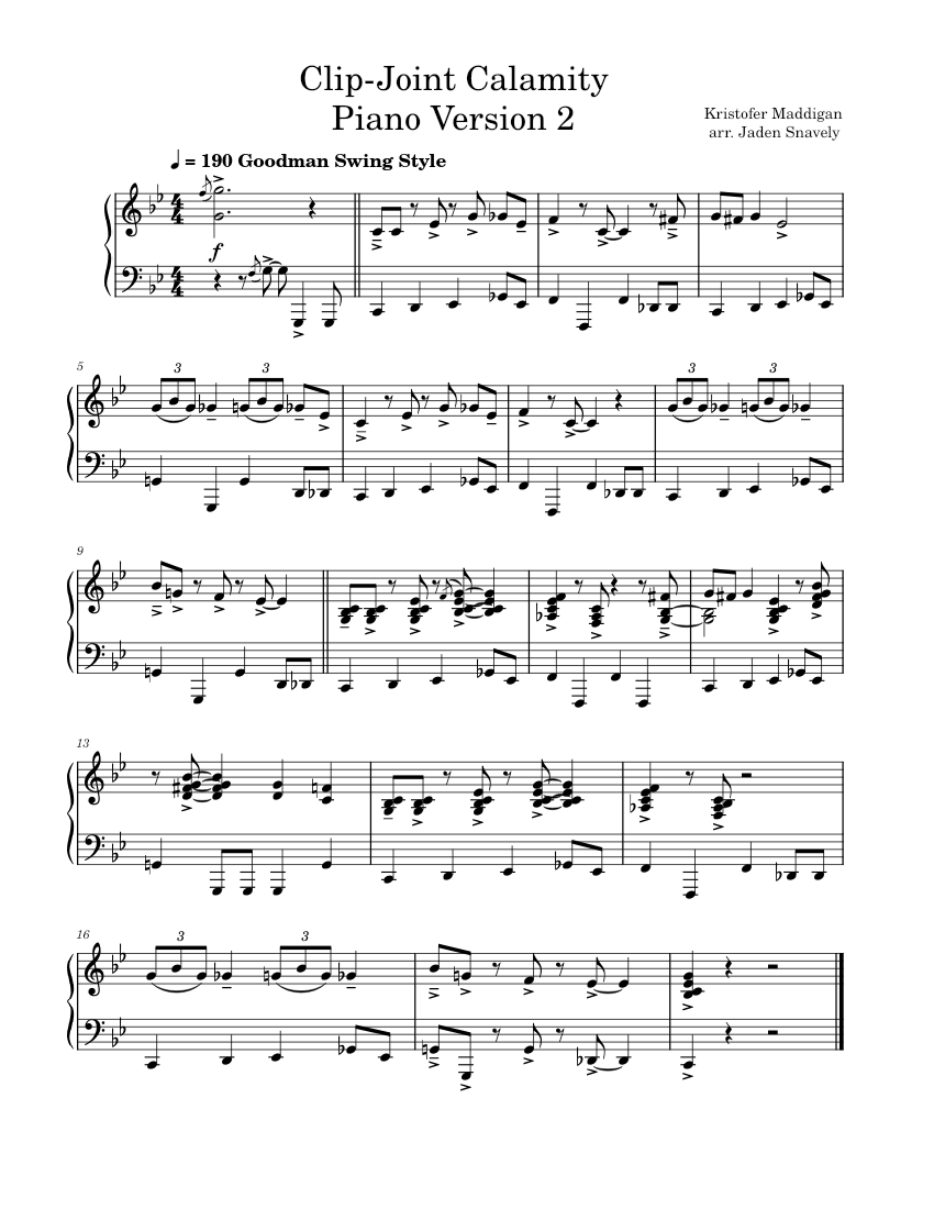 Clip Joint Calamity Piano Version 2 Sheet Music for Piano (Solo ...