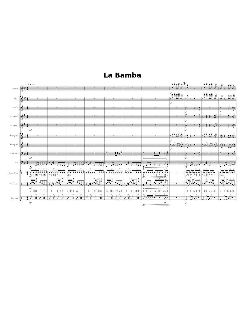 La bamba – Ritchie Valens La bamba – For Small Marching Band Sheet ...