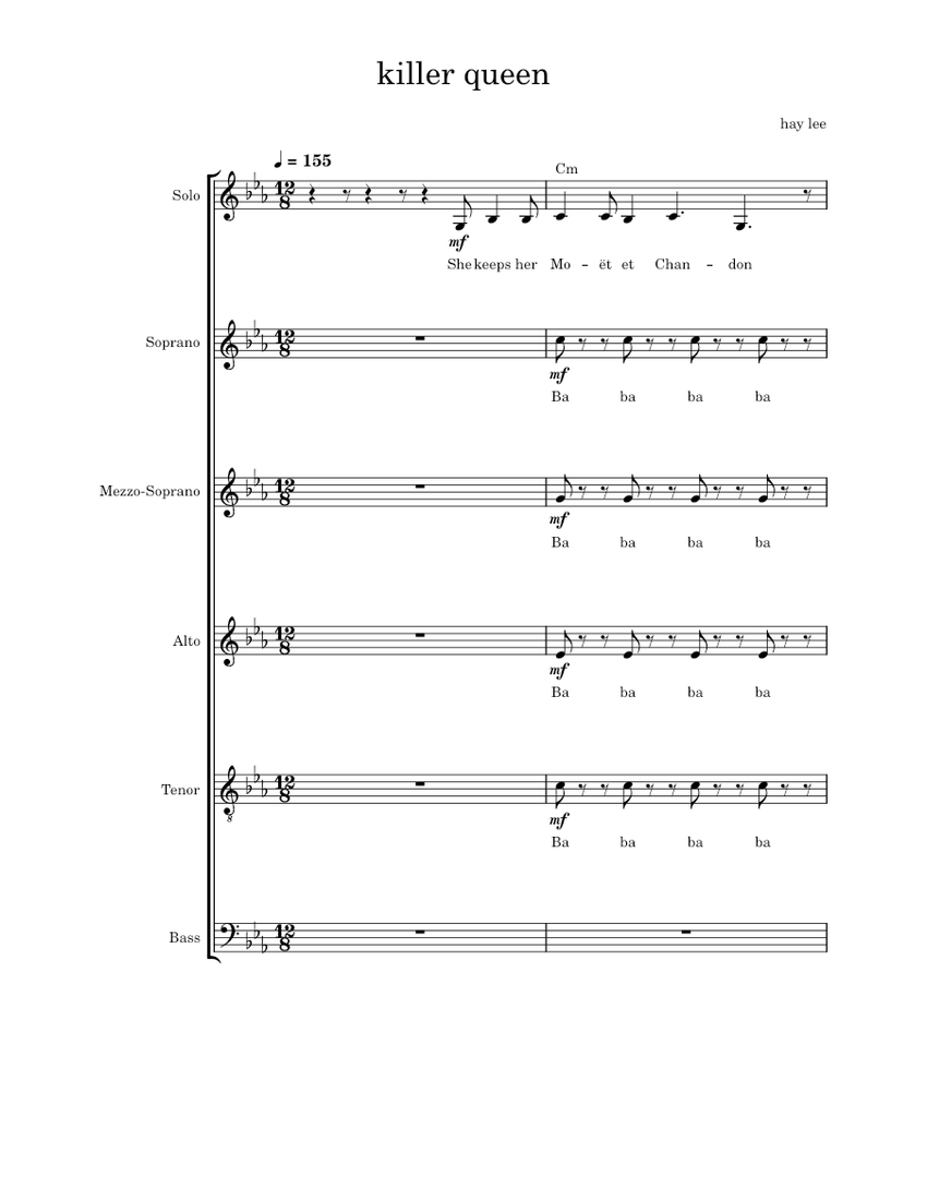 Killer queen – Queen Sheet music for Soprano, Alto, Tenor, Bass voice ...