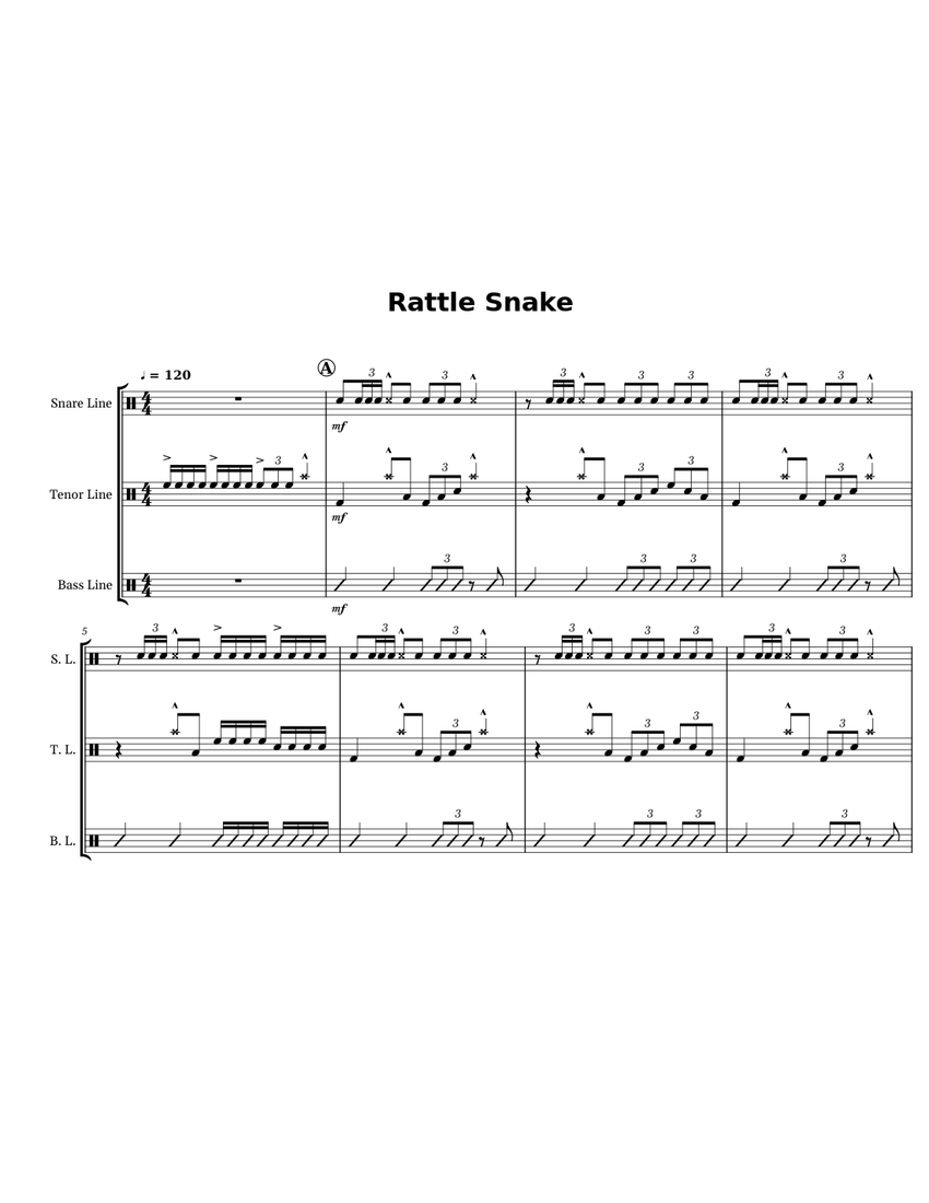 Rattle Snake Cadance Sheet music for Snare drum, Tenor drum, Bass drum ...