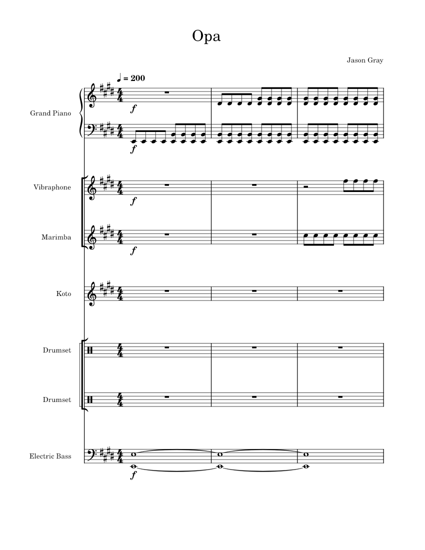 Opa Sheet Music for Piano, Vibraphone, Bass guitar, Drum group & more ...