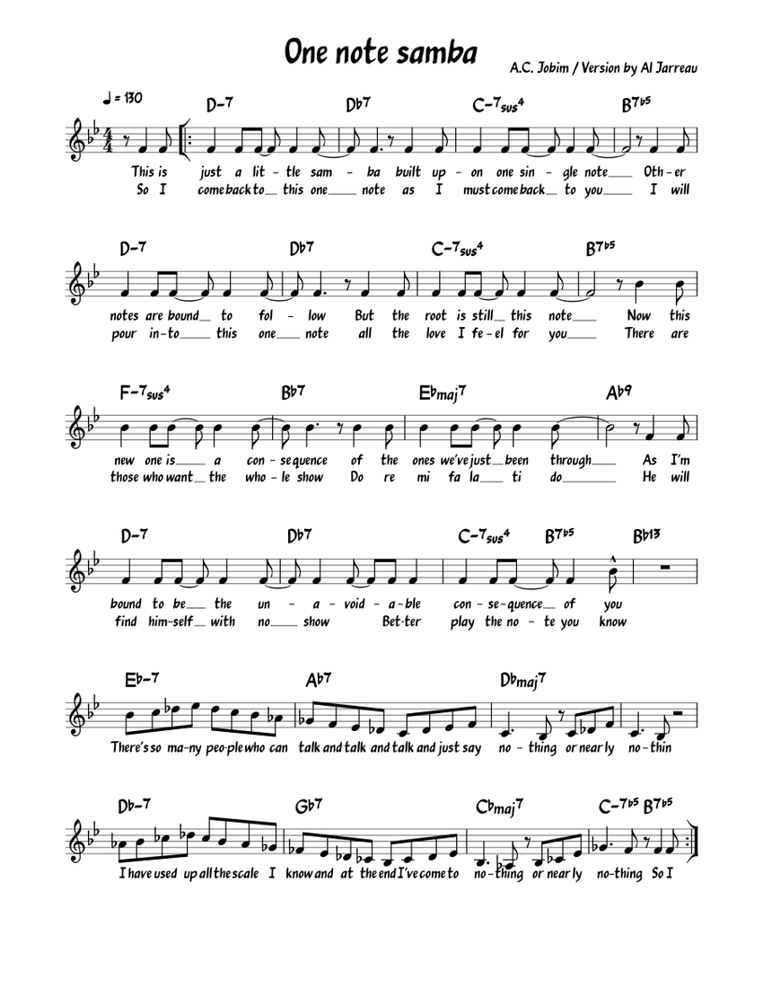 One Note Samba - Antonio Carlos Jobim Sheet music for Piano, Bass ...
