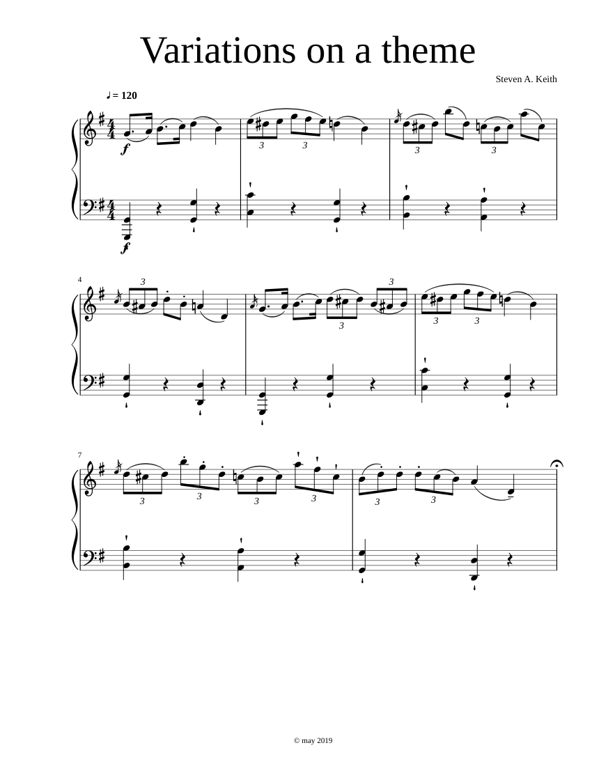 Variations on a theme Sheet music for Piano (Solo) | Musescore.com