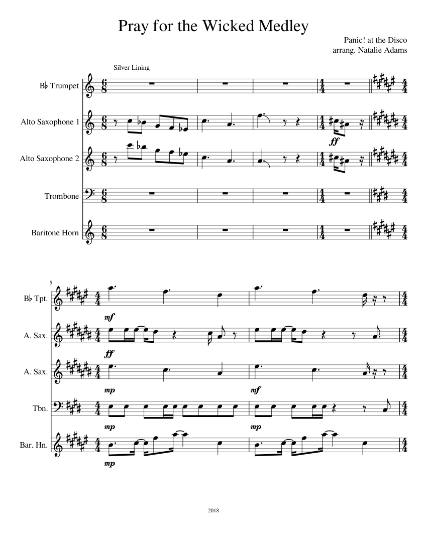 Pray for the Wicked Medley Sheet Music for Trombone, Saxophone alto ...