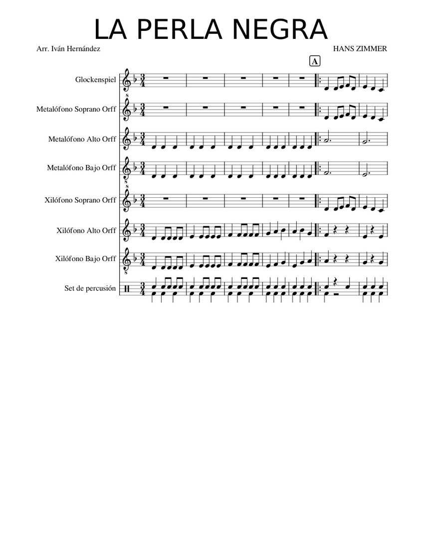 LA PERLA NEGRA Sheet Music for Glockenspiel, Drum group, Xylophone ...