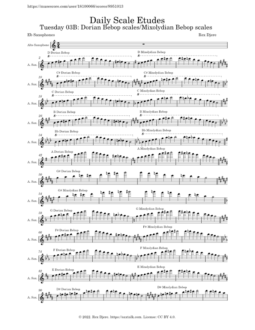 Tuesday 03B: Dorian Bebop scales/Mixolydian Bebop scales Sheet music ...