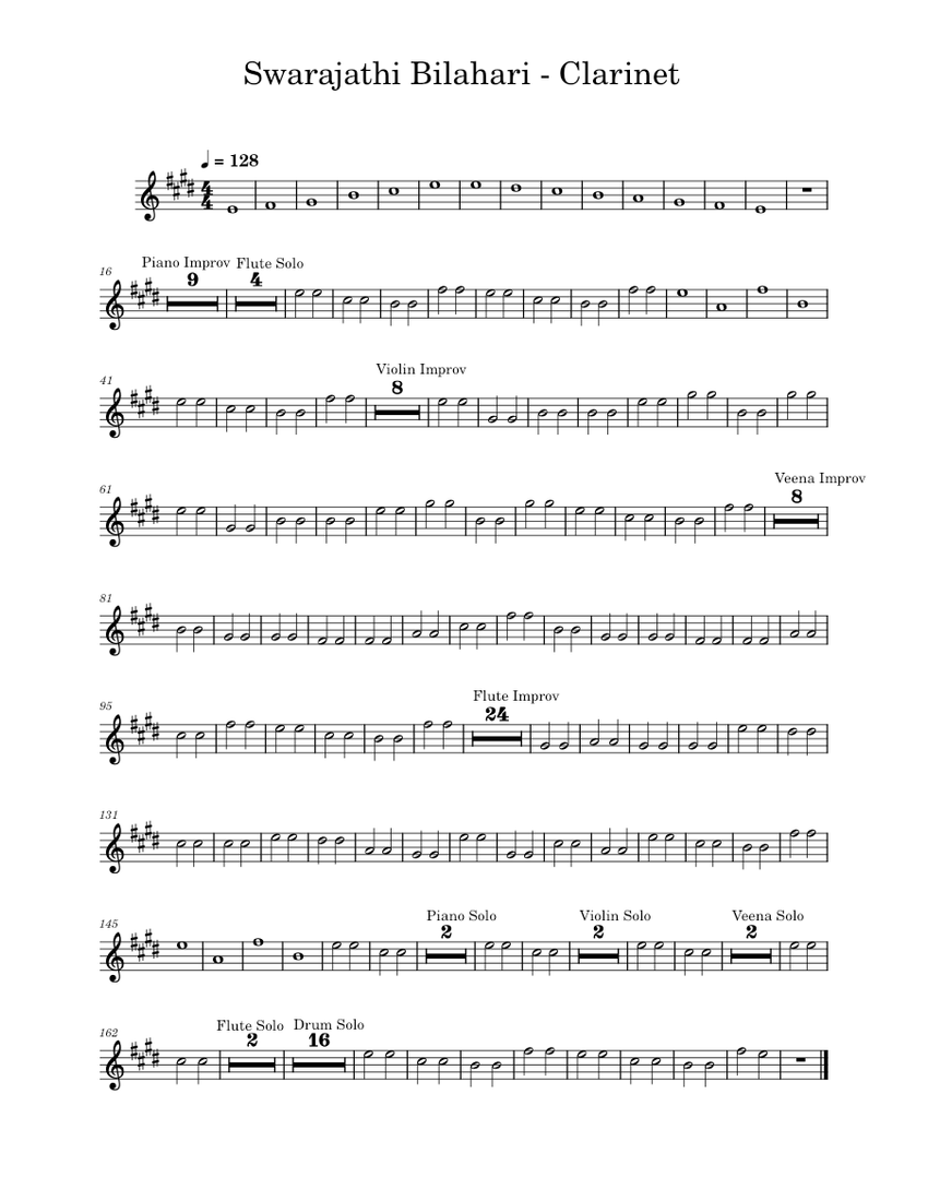 Swarajathi Bilahari - Clarinet Sheet music for Clarinet in b-flat ...