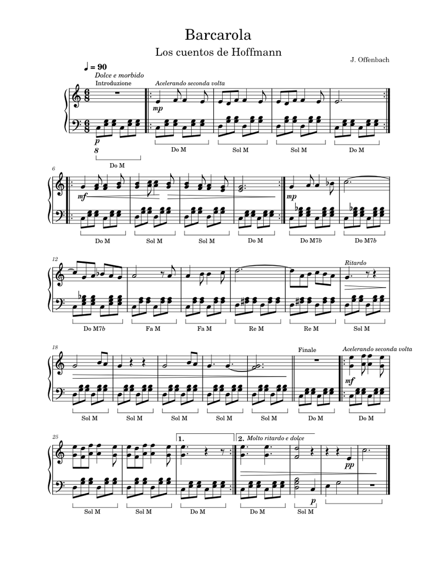 La Barcarola (Los cuentos de Hoffmann) – Jacques Offenbach Barcarola Sheet music for Piano (Solo ...