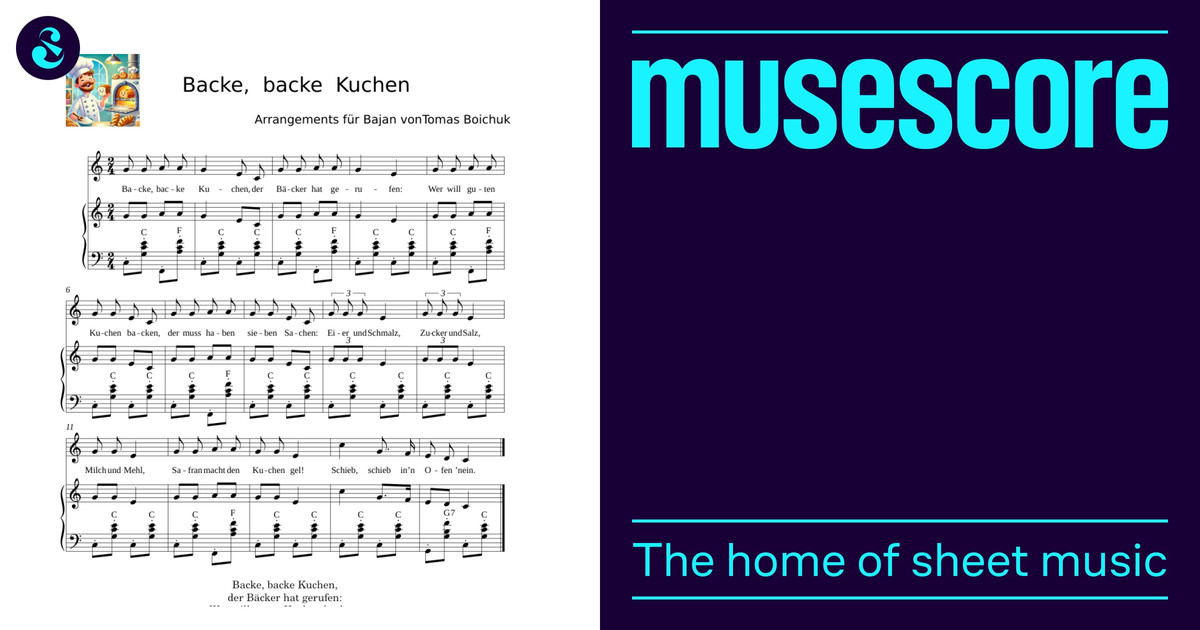 Backe, backe Kuchen Sheet Music with Chords for Piano, Synthesizer ...