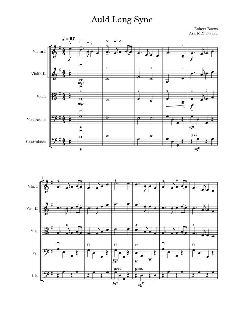 Auld Lang Syne – Robert Burns Sheet music for Contrabass, Violin, Viola, Cello (String Ensemble ...