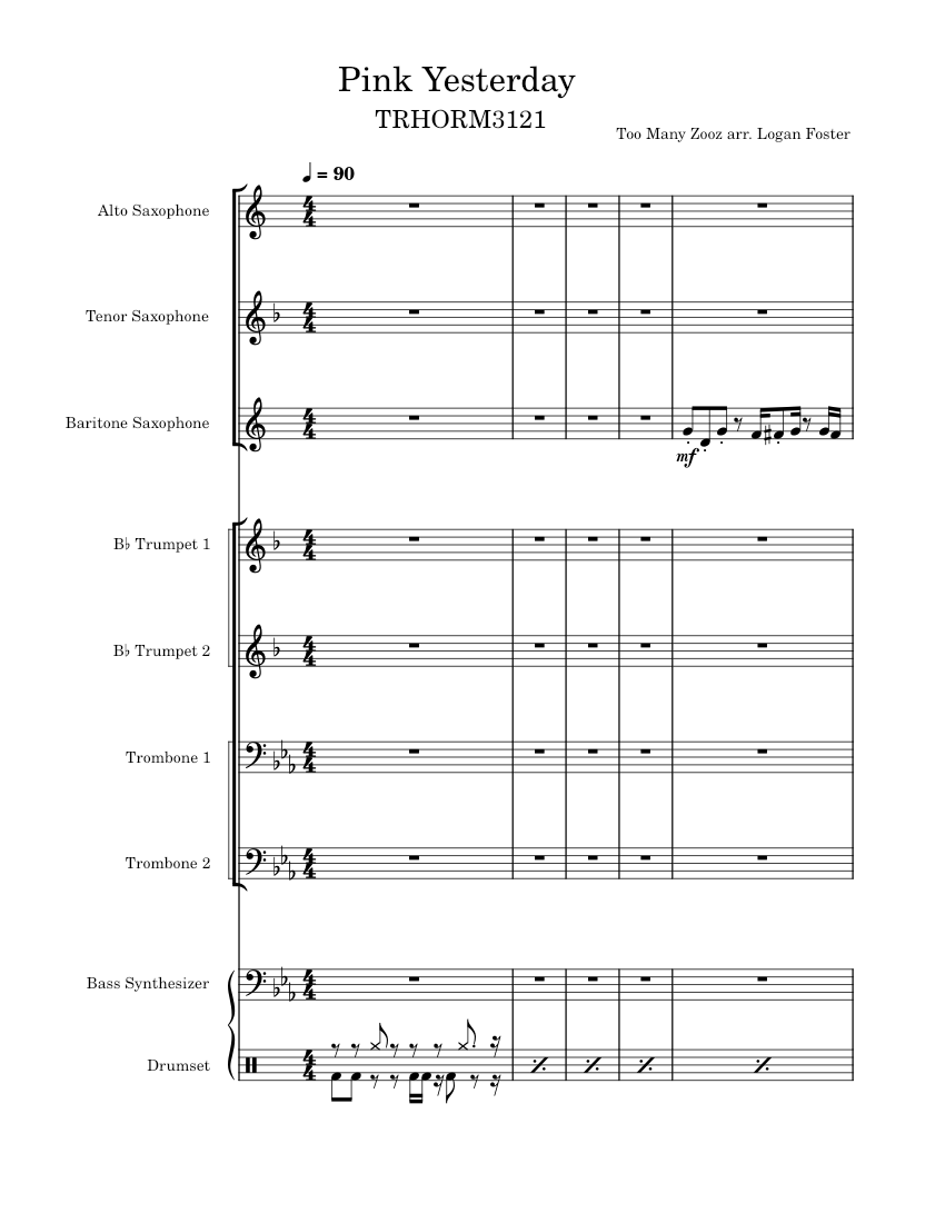 Pink_Yesterdaytrhorm Sheet Music for Trombone, Saxophone alto ...
