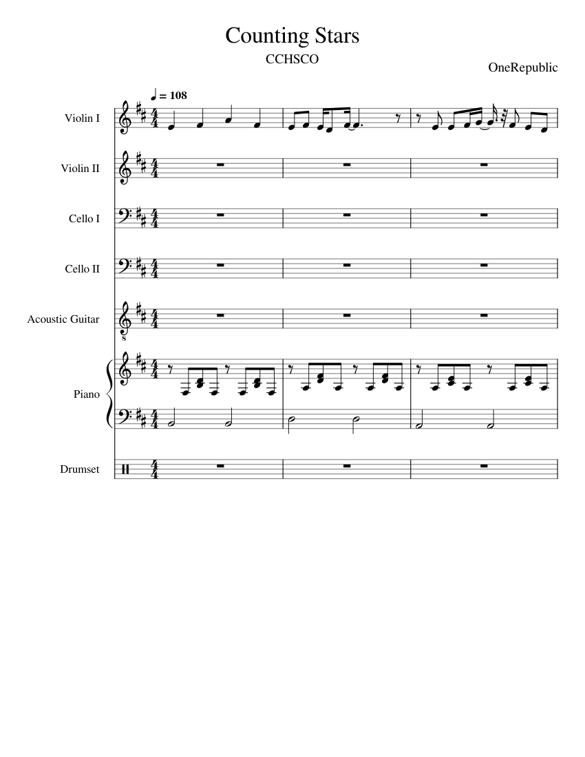 Counting Stars Sheet Music for Piano, Violin, Cello, Guitar & more ...