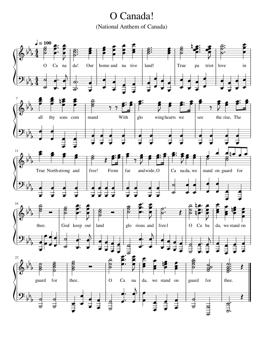 O Canada! Sheet Music for Piano (Solo) Easy | MuseScore.com