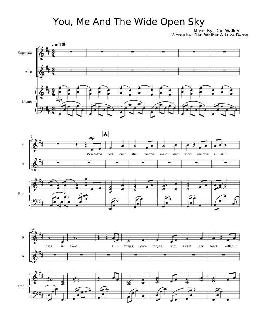 You, Me And The Wide Open Sky – Dan Walker Sheet Music for Piano, Soprano, Alto (Choral ...