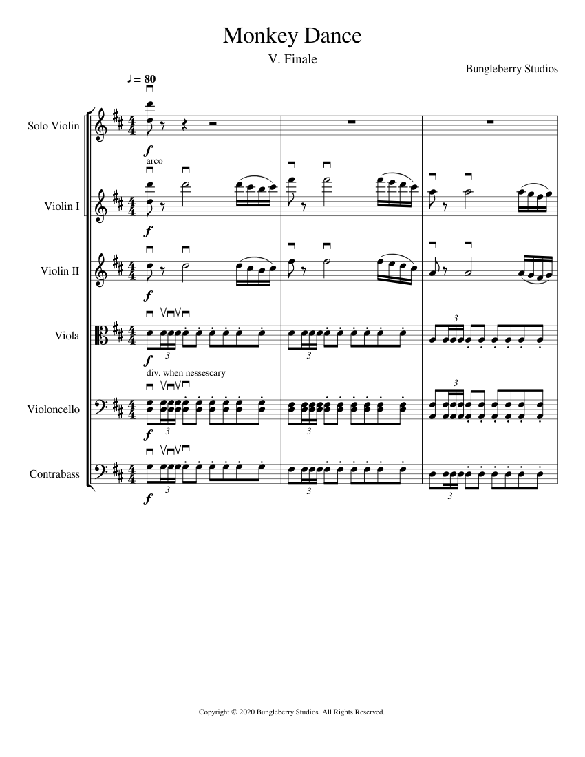 Monkey Dance (V. Finale) Sheet music for Contrabass, Violin, Viola ...
