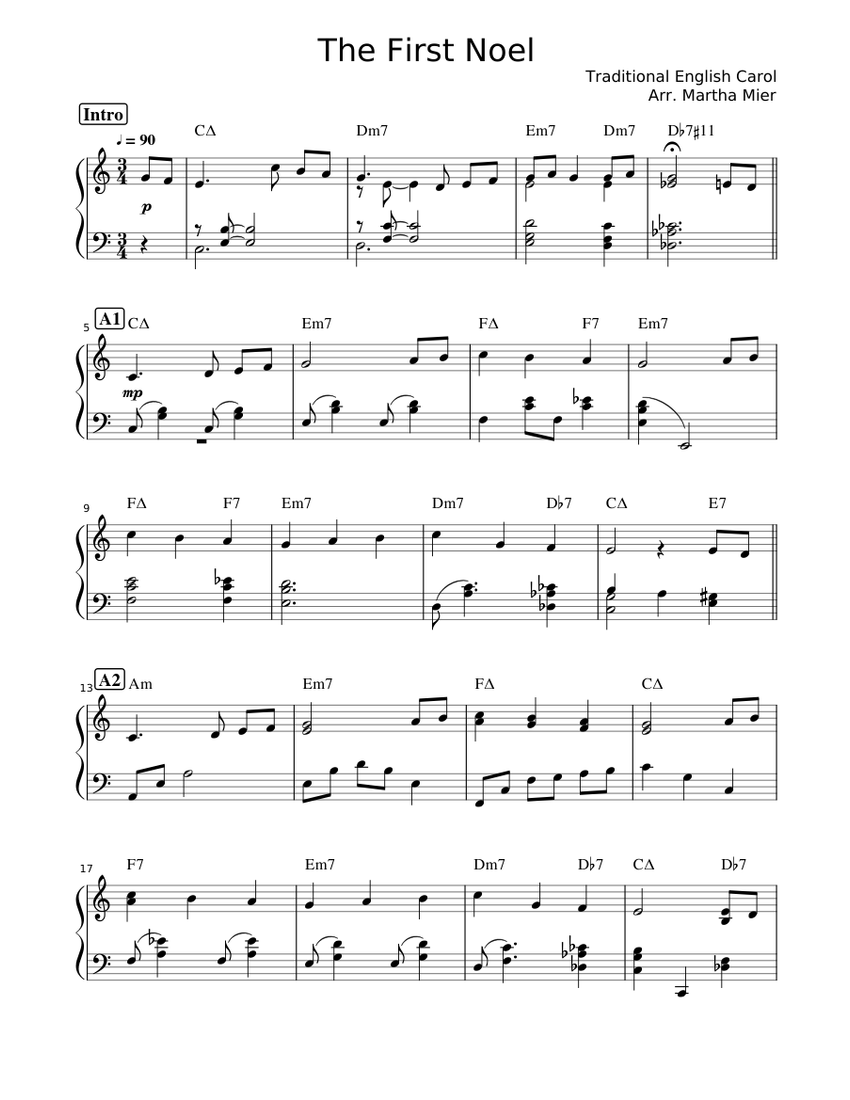 The First Noel Sheet Music with Chords for Piano (Solo) Easy ...