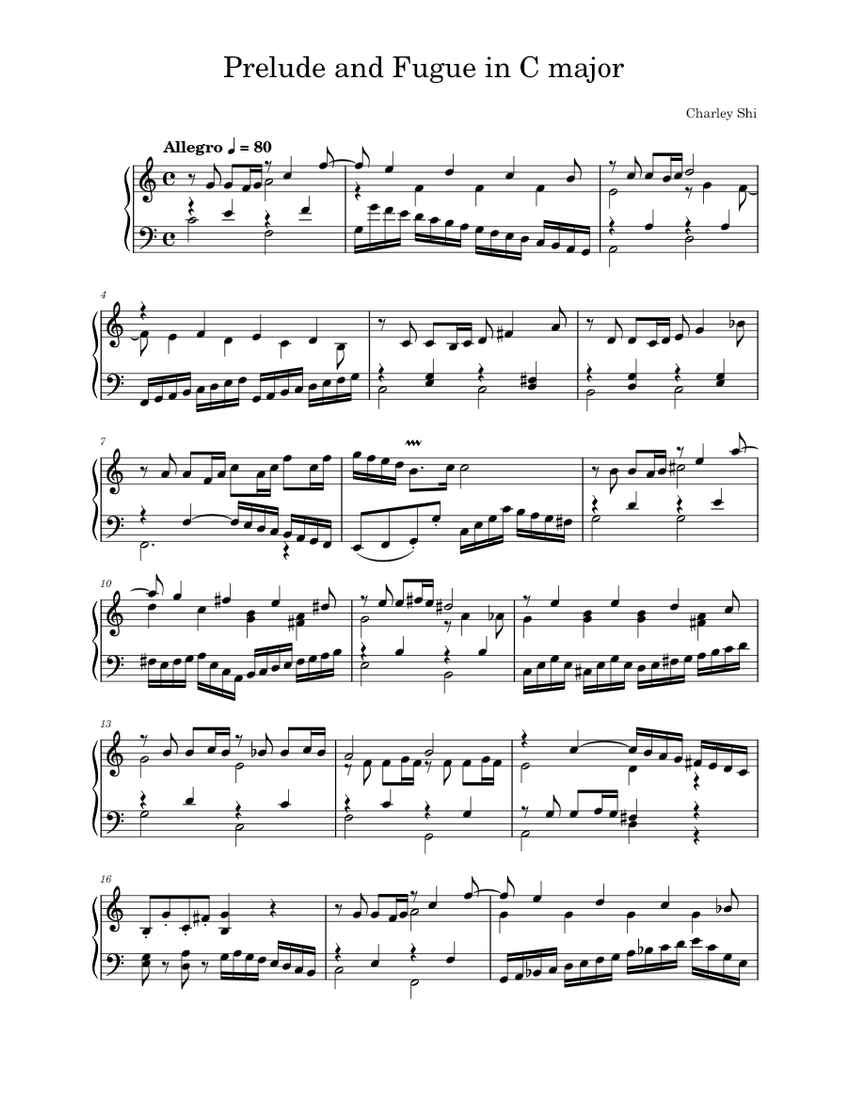 Prelude and Fugue in C major Sheet music for Piano (Solo) | Musescore.com