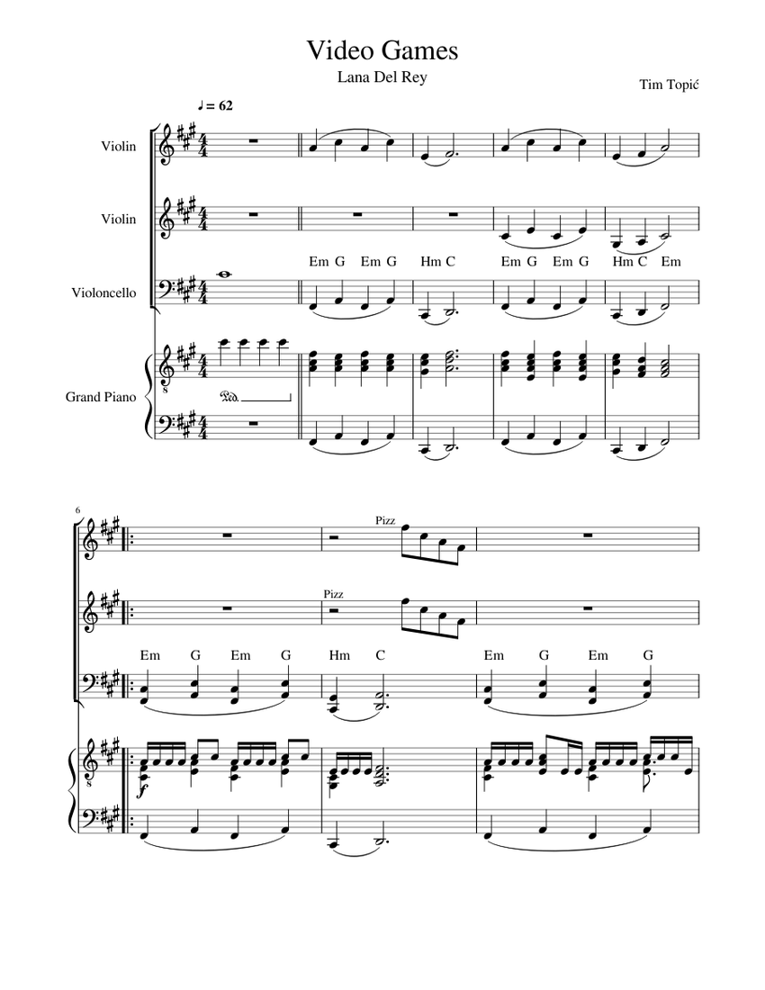 Video Games Sheet Music for Violin (String Duet) | MuseScore.com