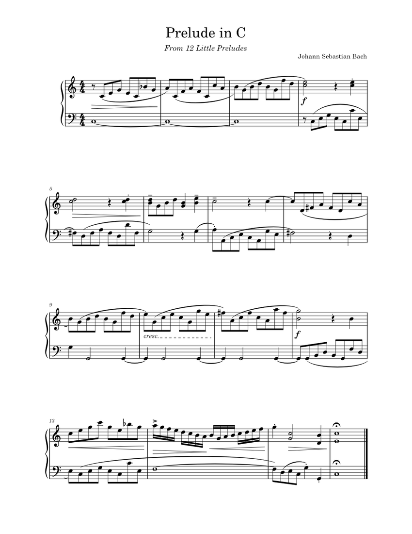 Prelude in C, from 12 Little Preludes – Johann Sebastian Bach Sheet ...