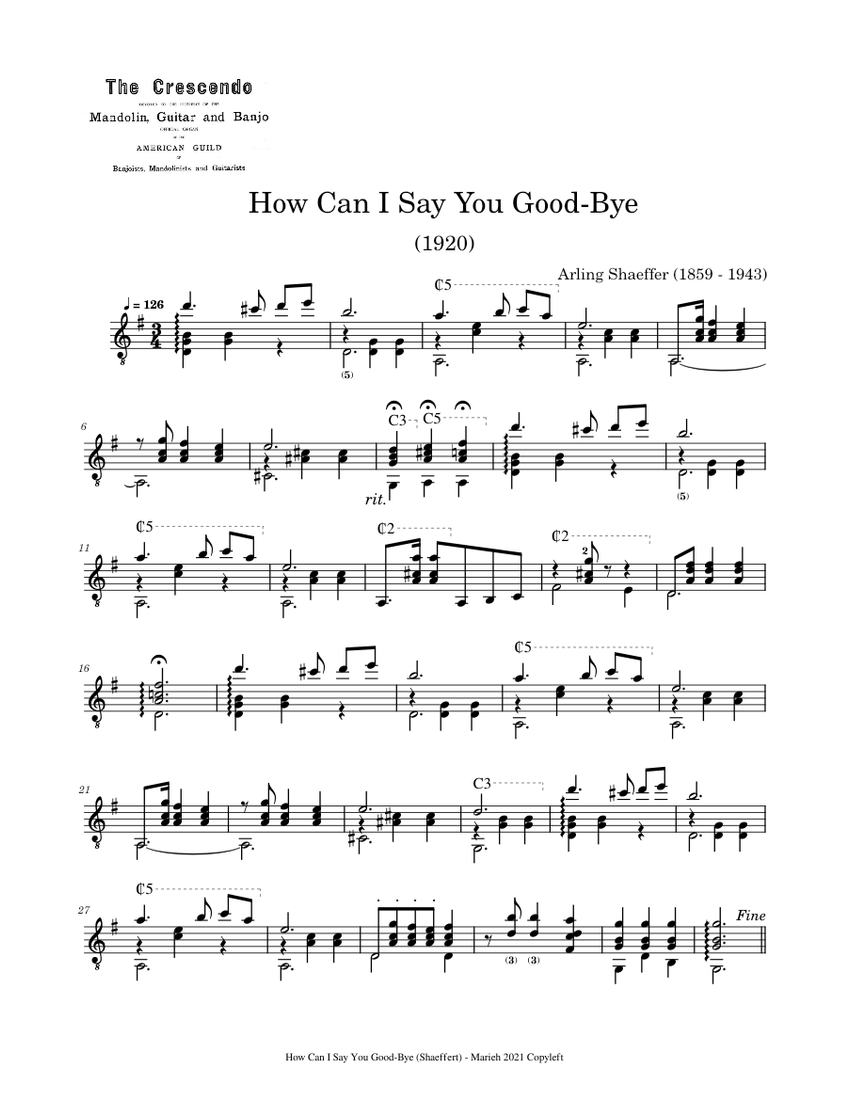 How Can I Say You Good-Bye – Arling Shaeffer (1859 - 1943) Sheet music ...