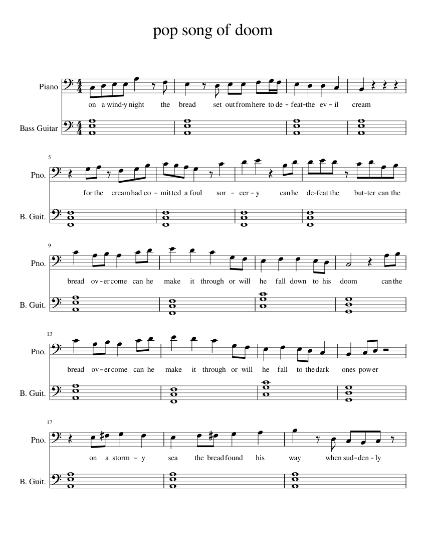 pop song of doom Sheet music for Piano, Bass guitar (Mixed Duet ...