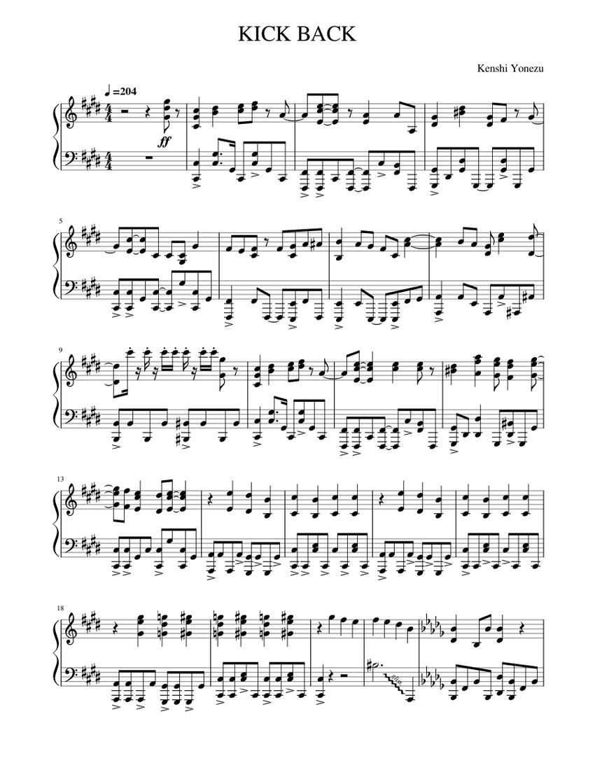 KICK BACK – Kenshi Yonezu (米津 玄師) 【Piano】KICK BACK – Kenshi Yonezu ...