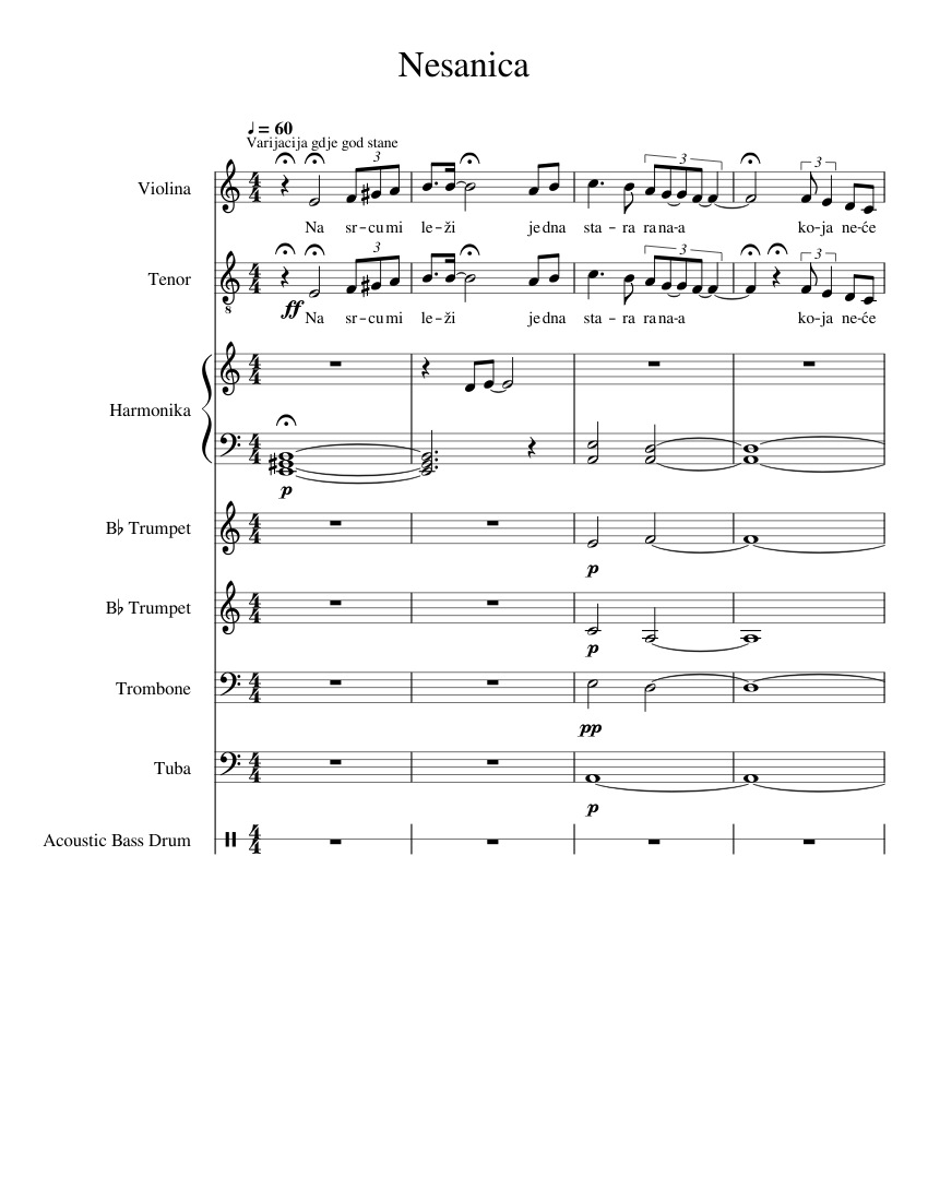Nesanica Sheet music for Trombone, Tenor, Accordion, Tuba & more ...